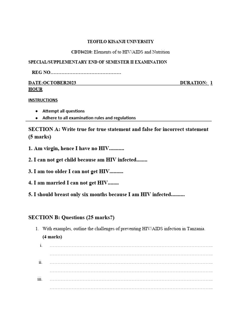Hiv Aids Special Examination Pdf Medicine Health Sciences