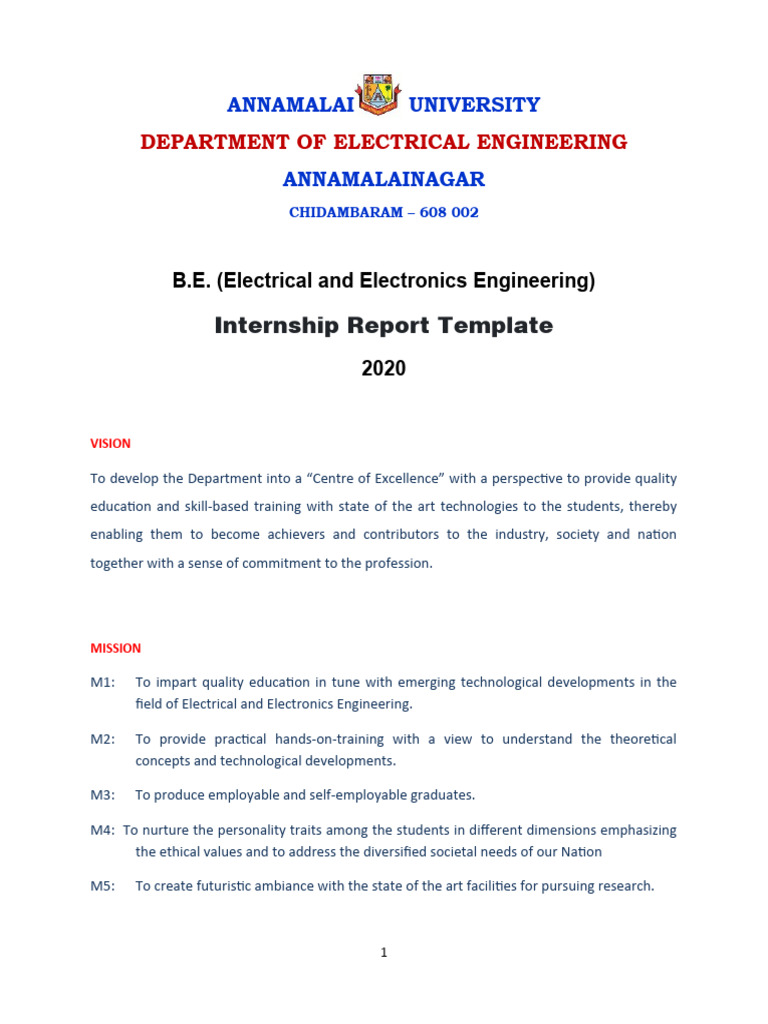 Electrical Engineering Internship Template | PDF | Career & Growth ...
