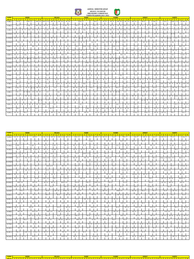 Jadwal Semester Genap SMK 2021-2022 | PDF