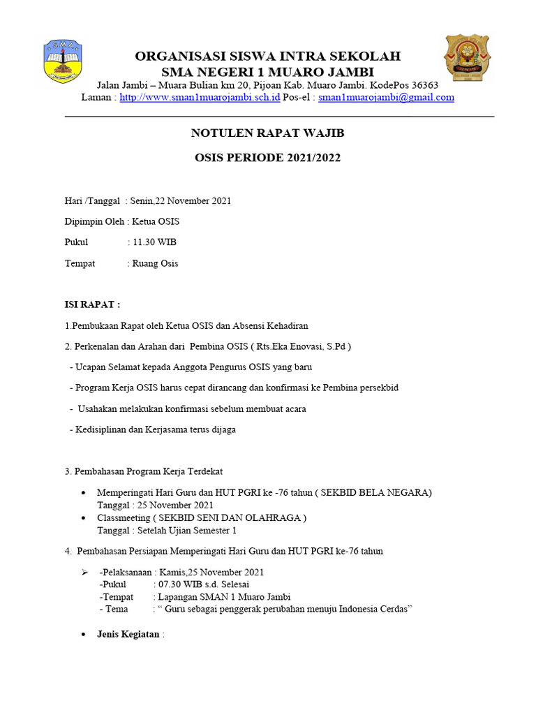 Notulen Rapat Osis | PDF