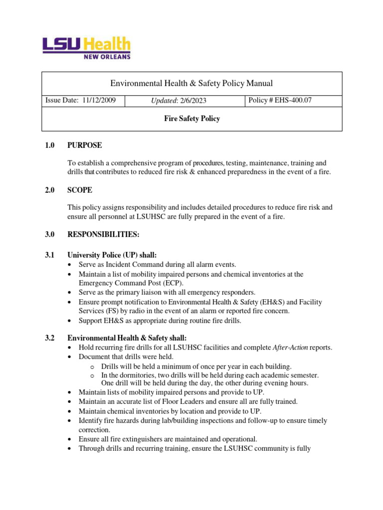 EHS400.07 - Fire Safety Policy | Download Free PDF | Fire Safety | Fire ...