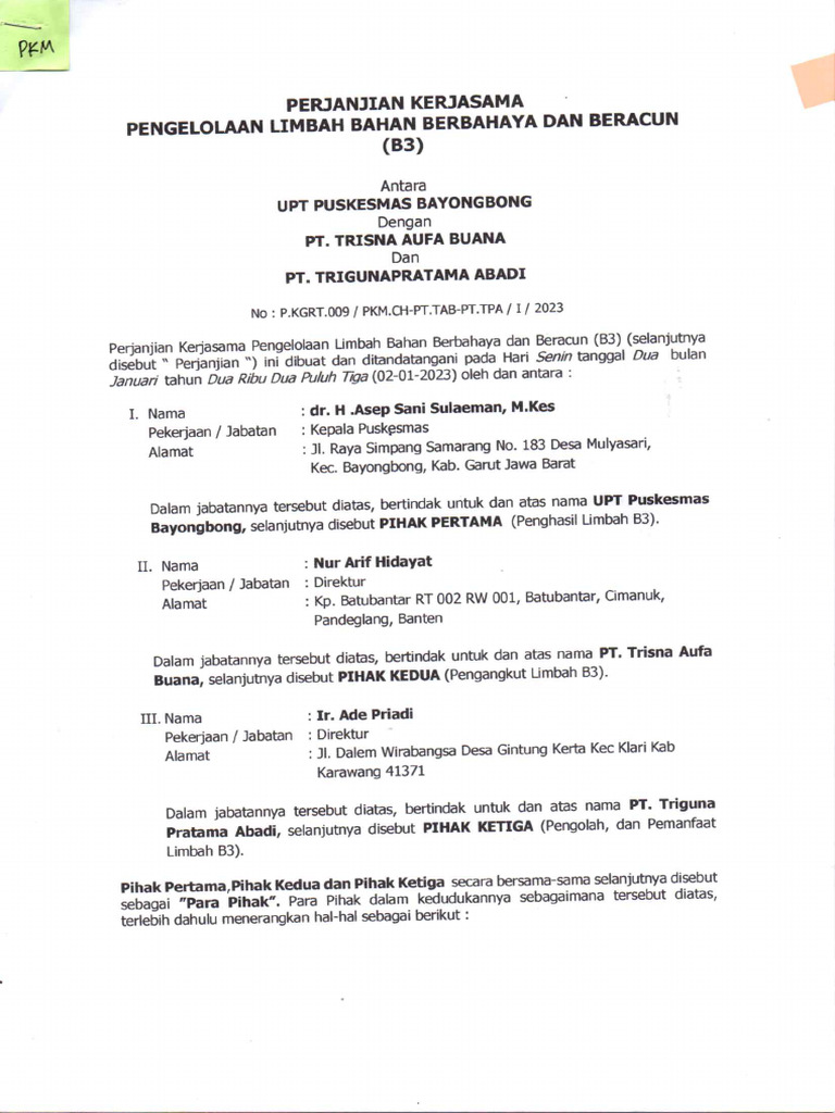 Mou Pihak Ke 3 Limbah Pkm Bayongbong 2023 Pdf