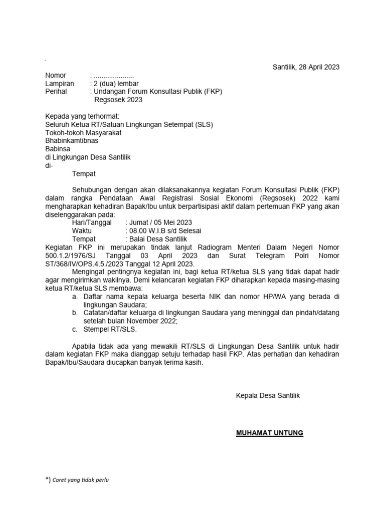 Lampiran Format Surat Undangan FKP Dari Desa Pantap | PDF
