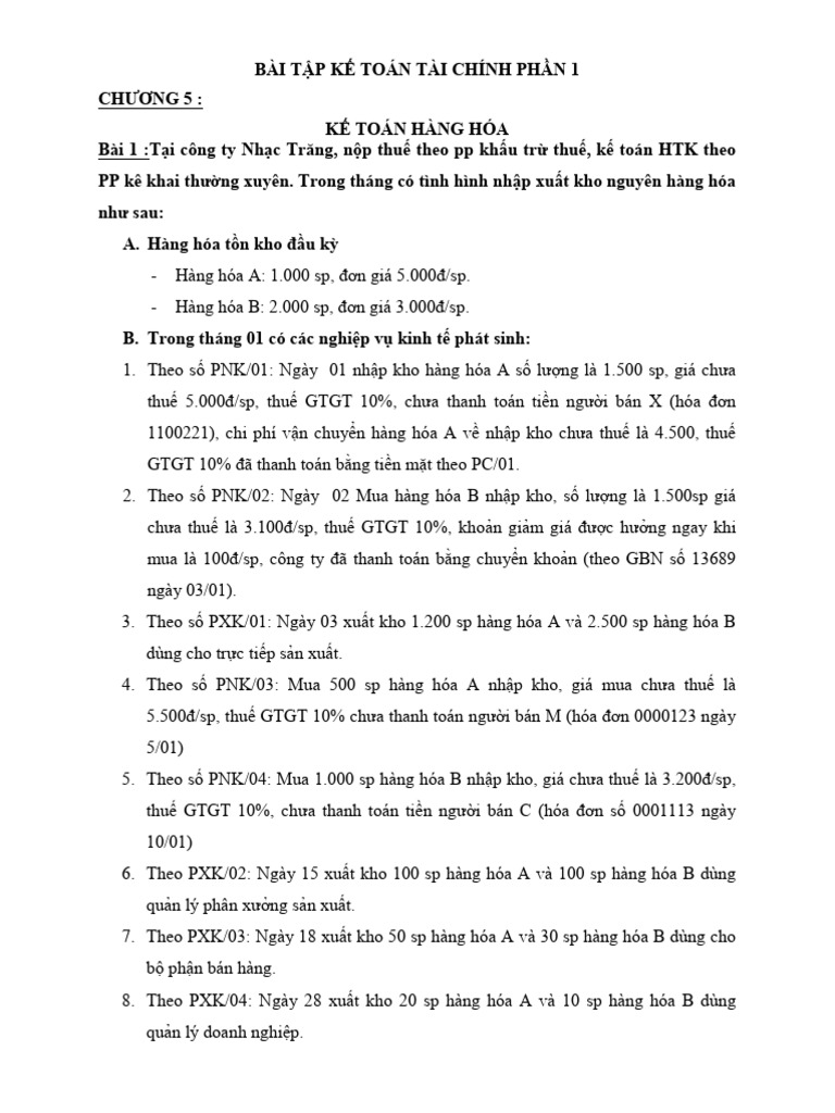 Bài Tập Chương 5-Kt Hàng Hóa | PDF