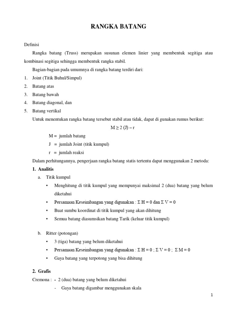 Rangka Batang Dengan Metoda Titik Kumpul | PDF