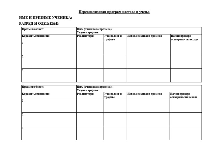 Obrazac 4 Personalizovan Program Nastave I Ucenja | PDF