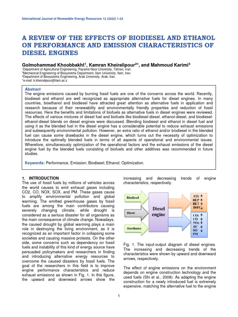 A Review of The Effects of Biodiesel and Ethanol On Performance and Emission Characteristics of ...
