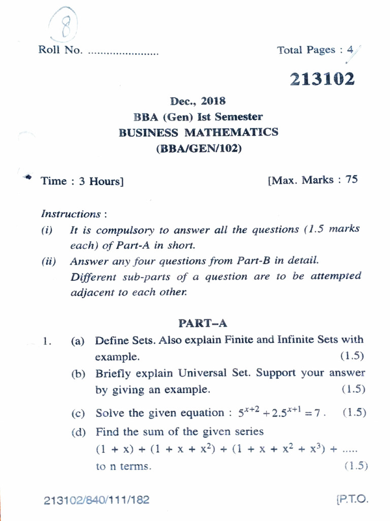 Bba (Gen) Business Mathematics (Bba Gen 102) | PDF | Mathematics | Mathematical Objects