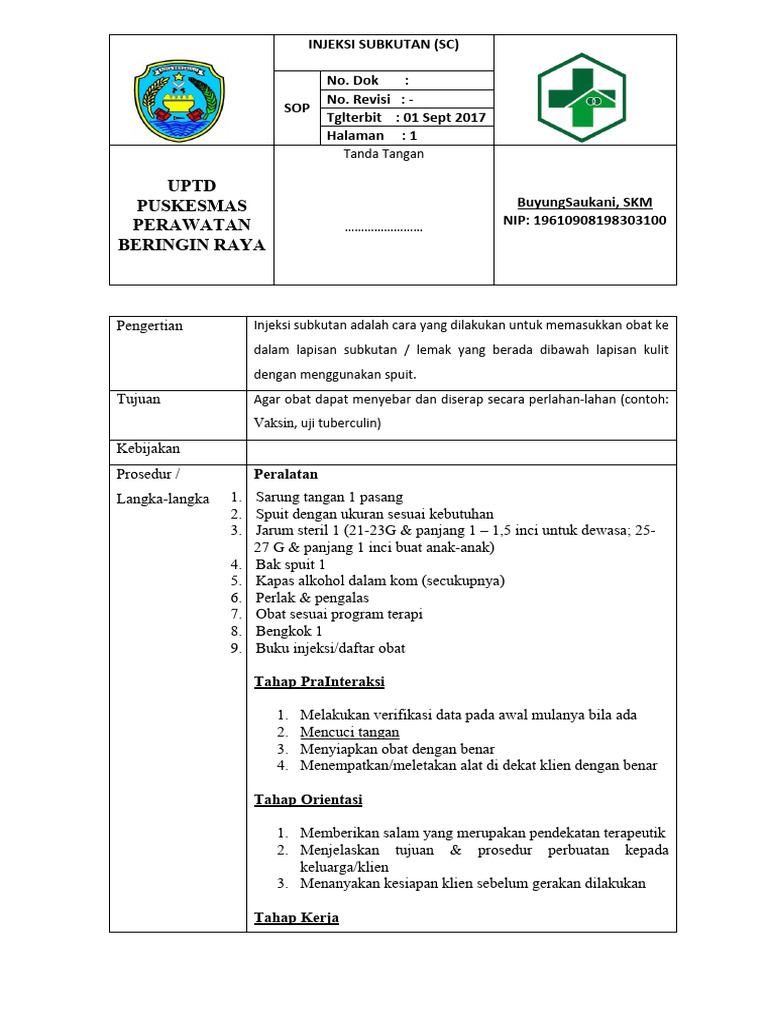 SOP SC (Injeksi Subkutan) | PDF