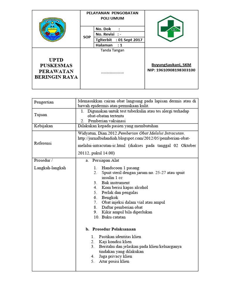 SOP IC (Injeksi Intracutan) | PDF