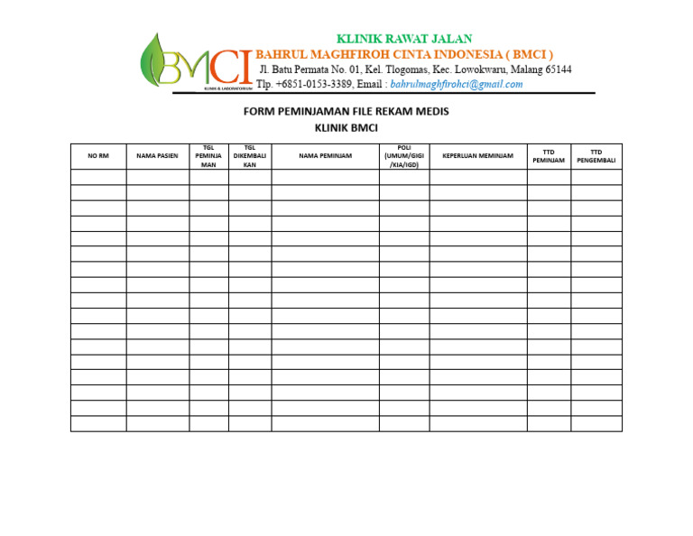 Form Peminjaman File Rekam Medis | PDF
