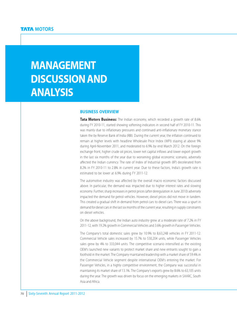 Management Discussion and Analysis | PDF | Car | Motor Vehicle