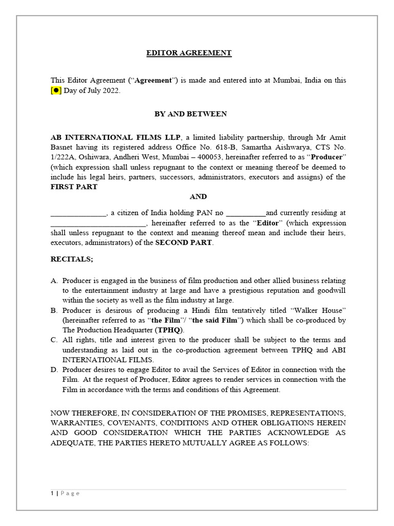 Editor Agreement | PDF | Breach Of Contract | Trade Secret