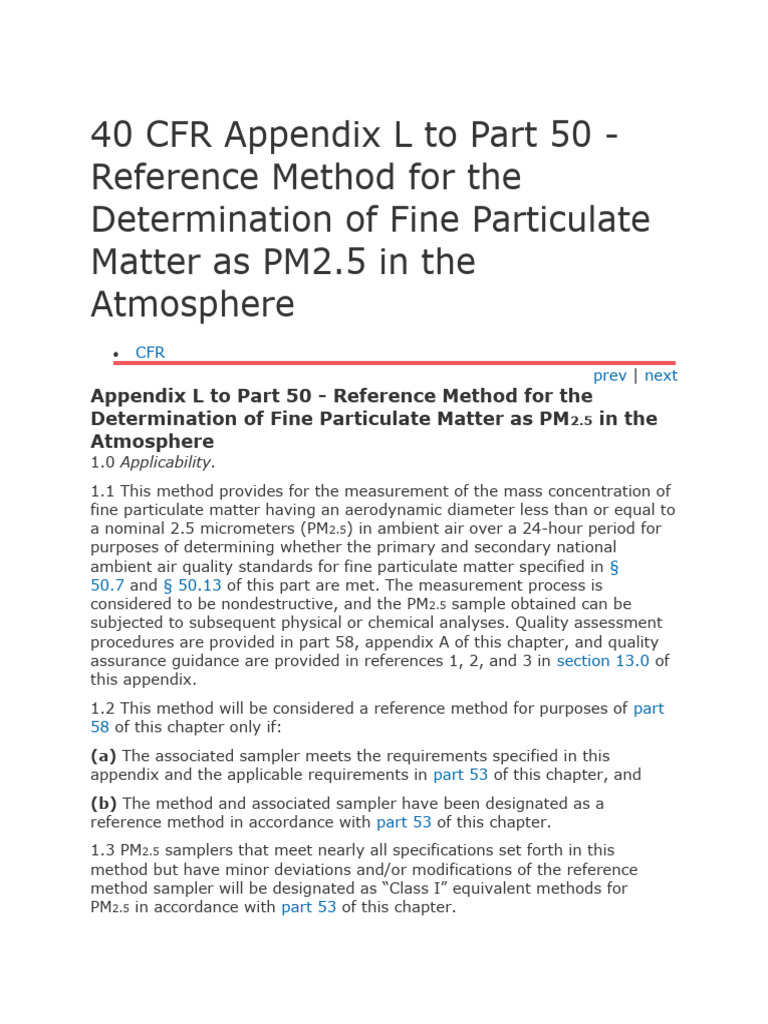 40 CFR Appendix L To Part 50 | PDF | Particulates | Leak