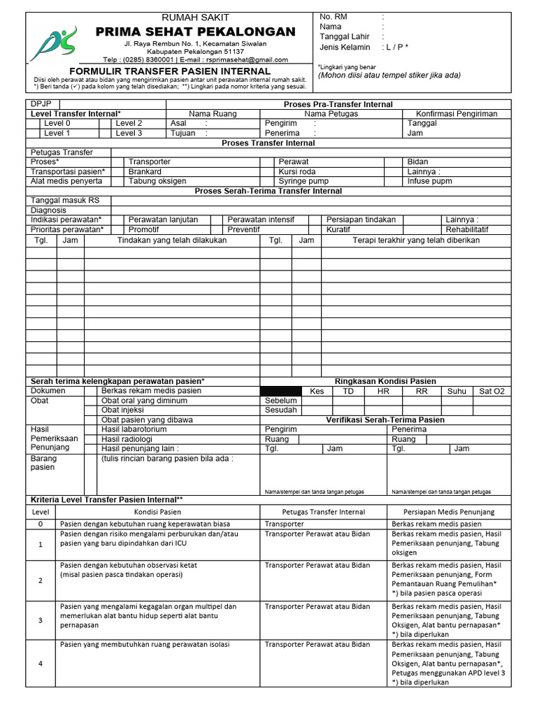 Formulir Transfer Pasien Internal | PDF