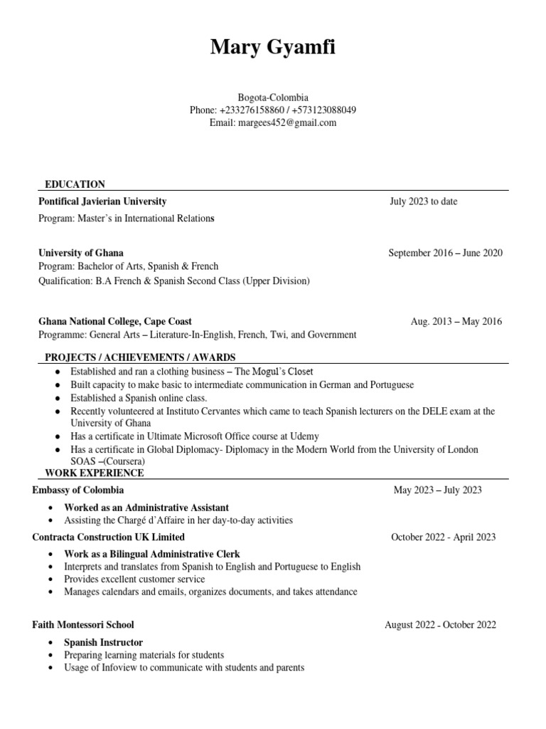 Mary Gyamfi's Resume | PDF