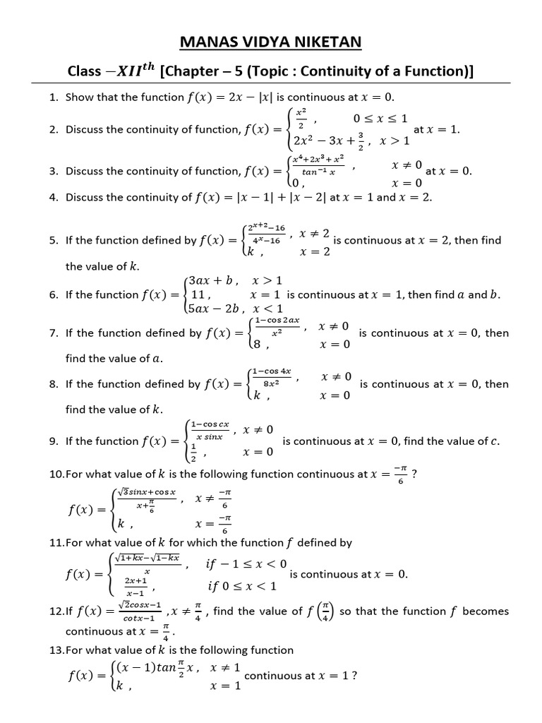 Assignment Of Continuity Pdf Continuous Function Function Mathematics