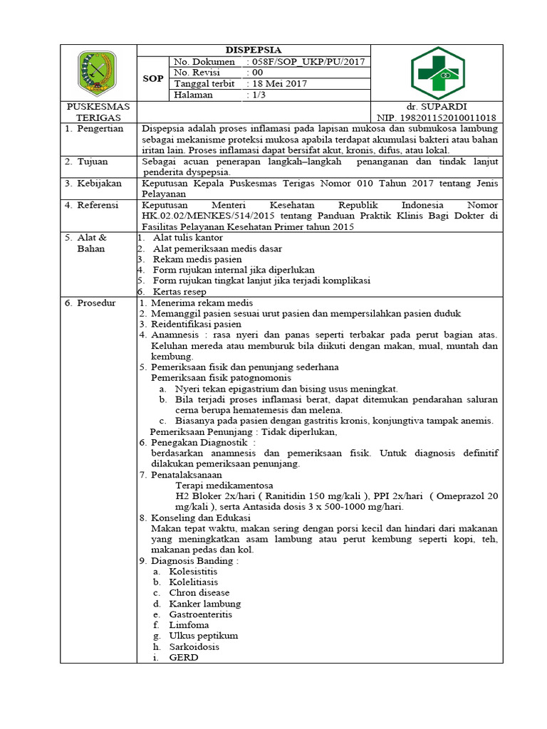 7.2.1.3 SOP Dispepsia | PDF | Pengembangan Diri | Sains & Matematika