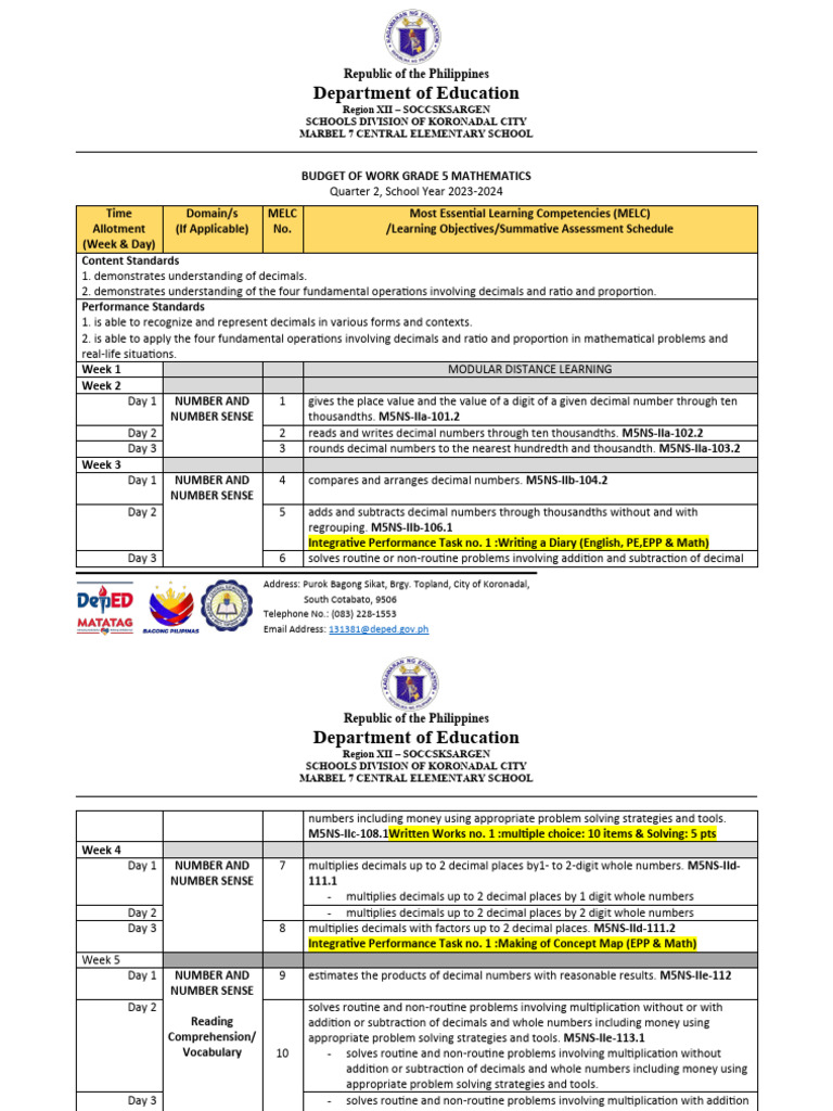 GRADE 5 MATH BOW Quarter 2 | PDF