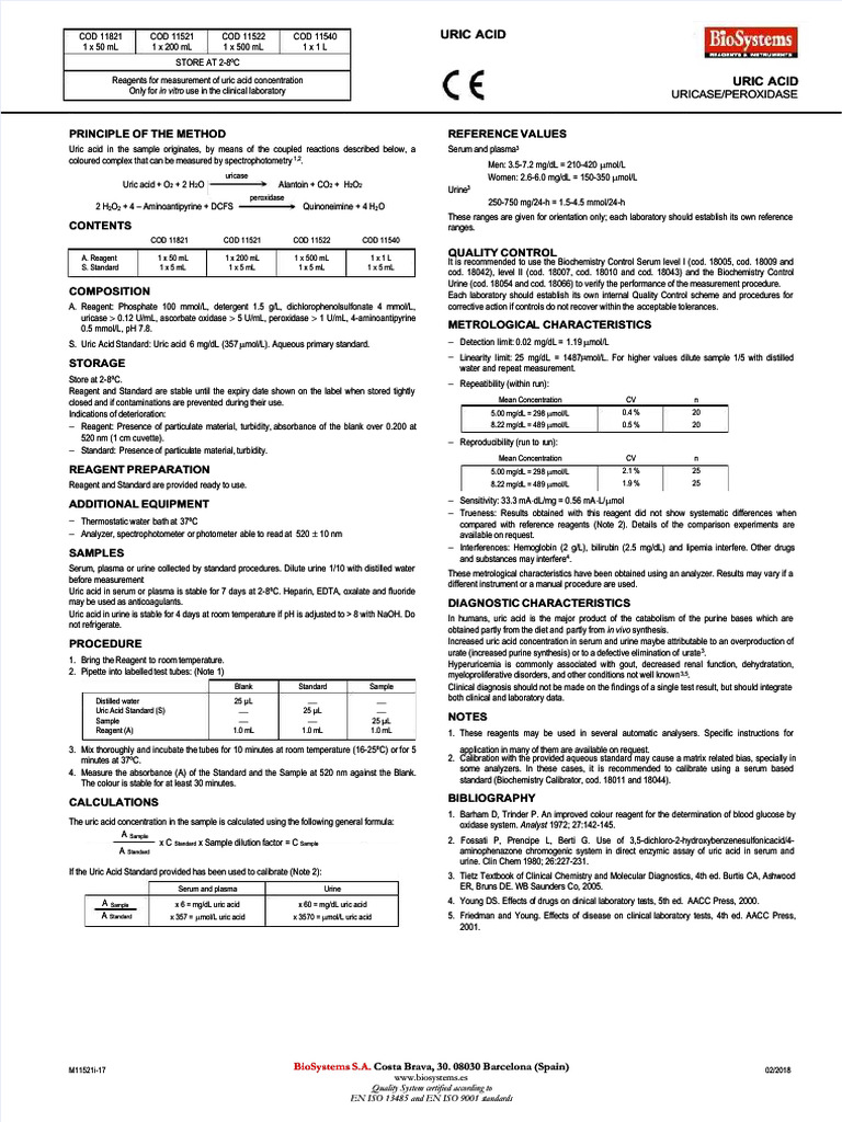 PDF Uric Acid Uricase Peroxidase Compress | PDF | Chemistry | Medical ...