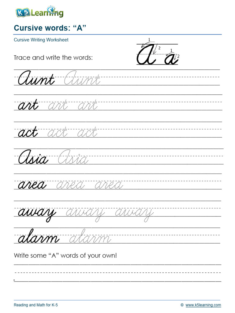 Handwriting Practice Words Aa Printable | PDF