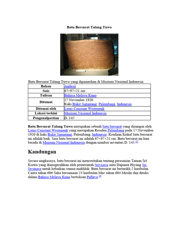 Batu Bersurat Talang Tuwo | PDF