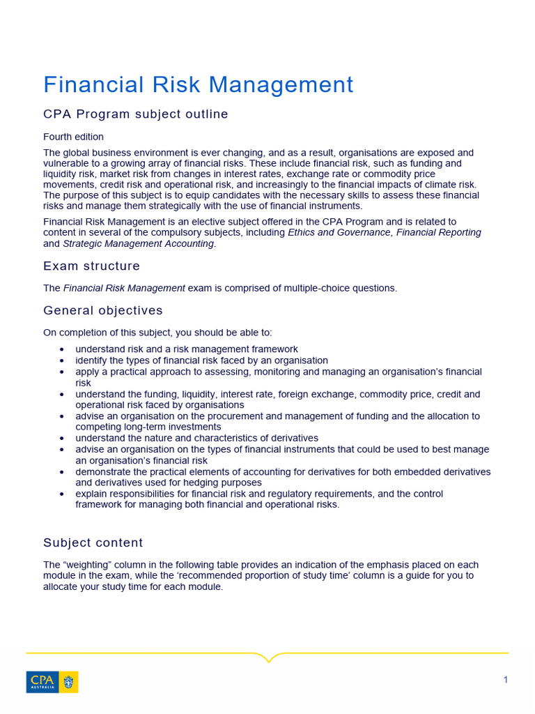 CPA Financial Risk Management Outline | PDF | Financial Risk ...