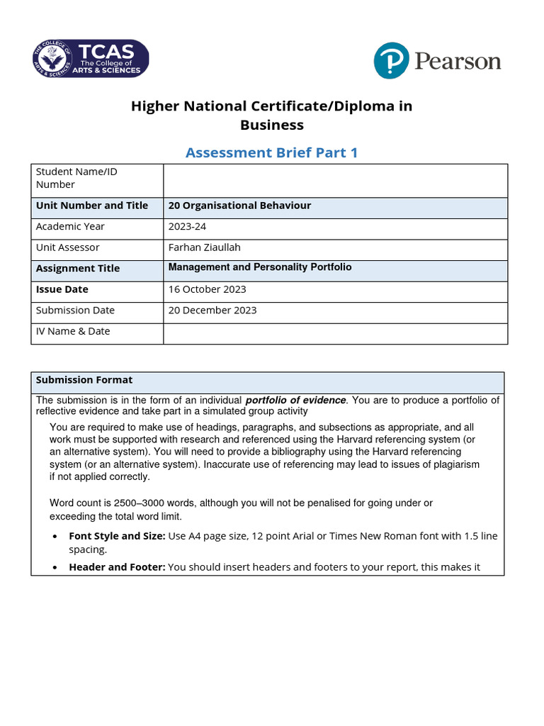 Management and Personality Portfolio Guide | PDF | Motivation ...