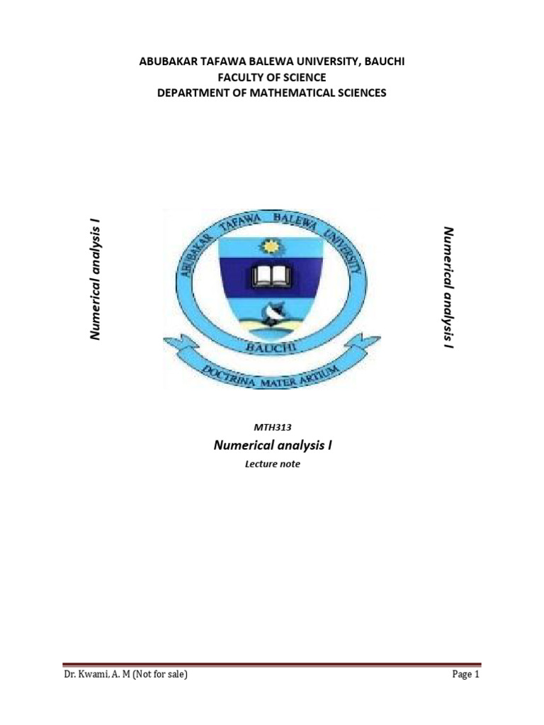 MTH313 Numerical Analysis PDF | PDF | Numerical Analysis | Matrix (Mathematics)