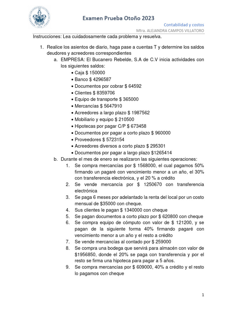 Examen Prueba CyC Otoño 2023 9 A 10 | PDF | Bancos | Cheque