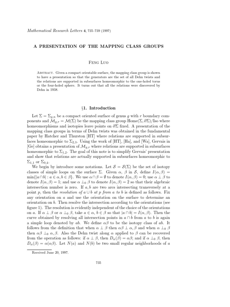 A Presentation of The Mapping Class Group | PDF | Geometry | Teaching Mathematics