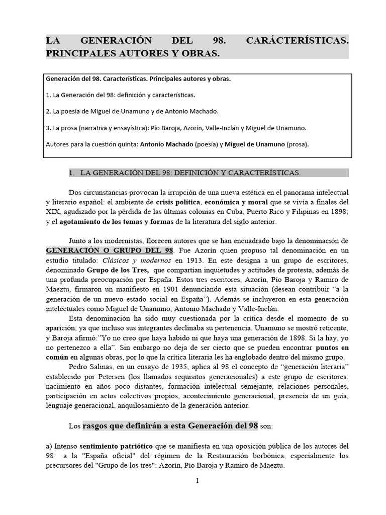 La Generación Del 98 | PDF | Novelas