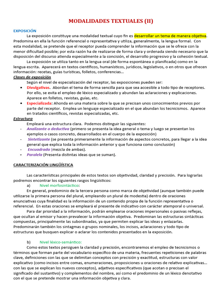 2.-MODALIDADES TEXTUALES (II) Expositivo | PDF | Oración (Lingüística ...