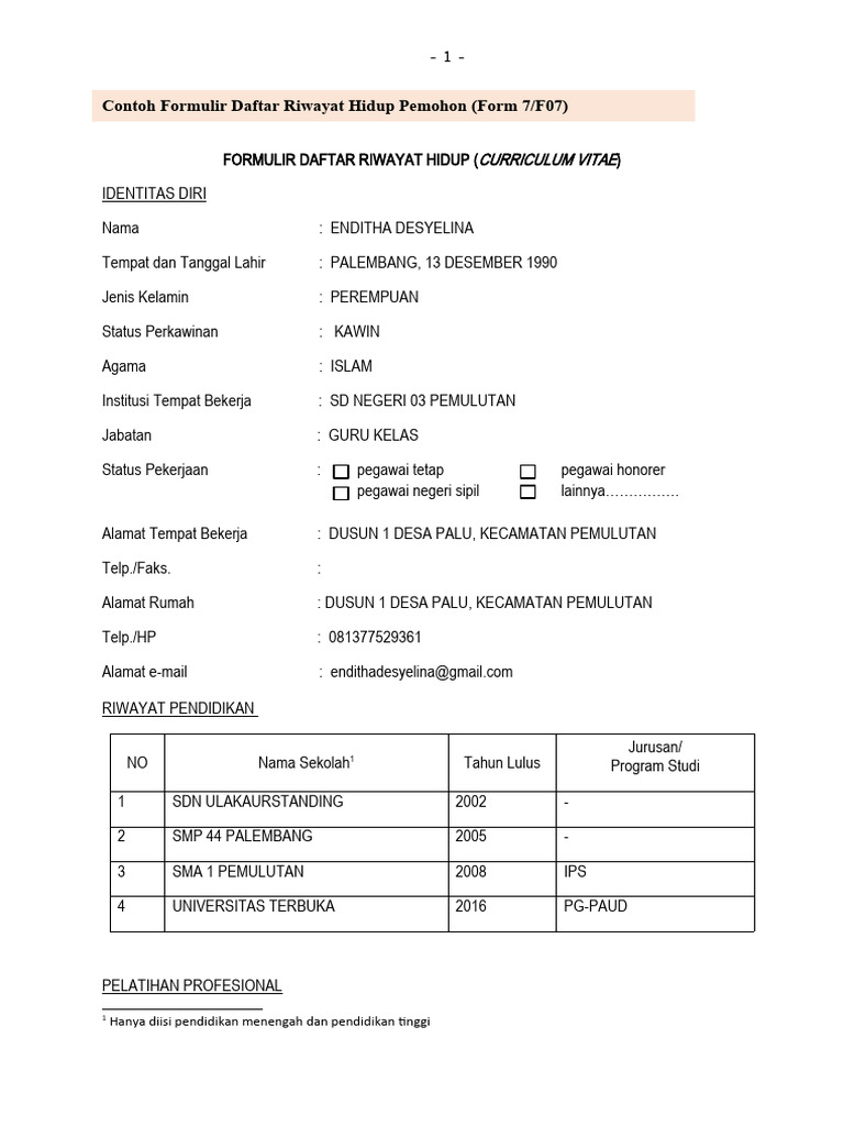 Formulir Daftar Riwayat Hidup Pemohon 0 | PDF