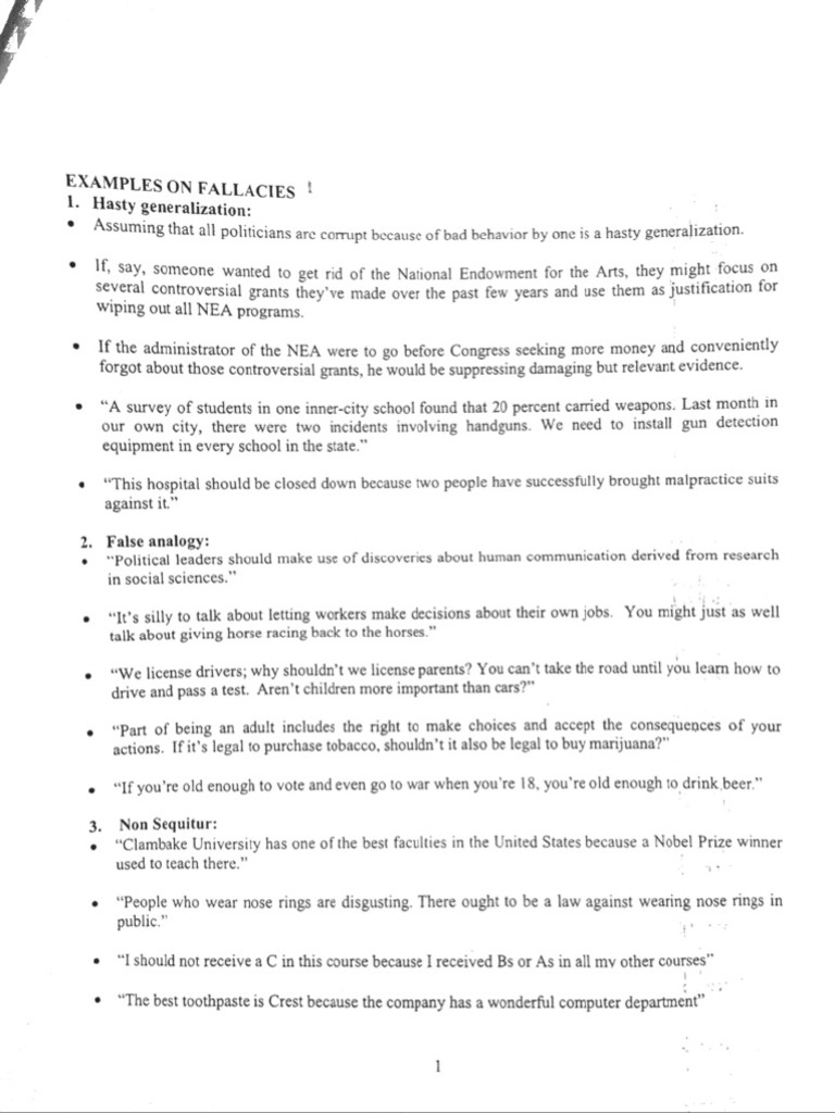 Extra Examples of Fallacies | PDF