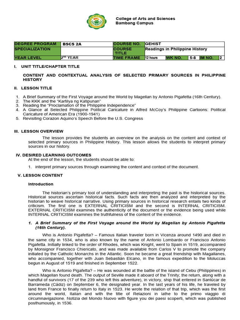 RPH - Chapter Ii. Analysis of The Selescted Primary Sources | PDF | Philippines