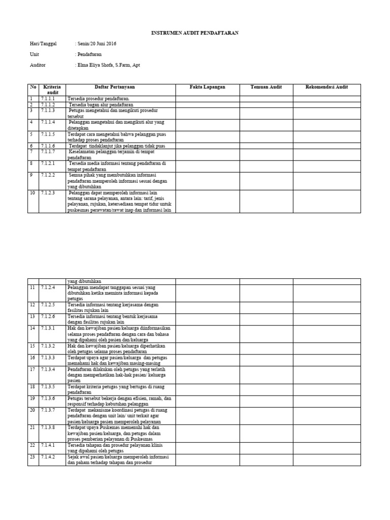 Instrumen Audit Pendaftaran dan Obat Puskesmas | PDF | Pengembangan Diri