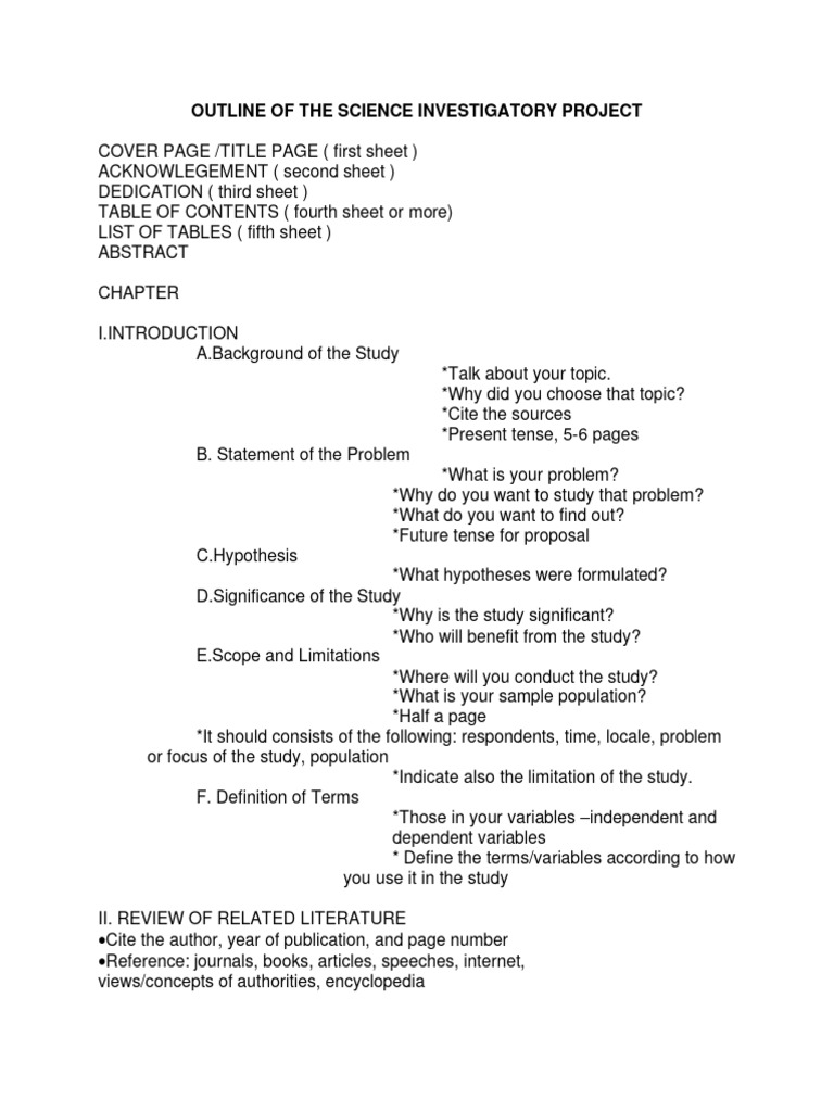 Outline of The Science Investigatory Project 3 | PDF | Methodology ...