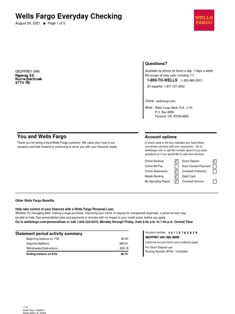 Wells Fargo Everyday Checking | PDF | Overdraft | Fee