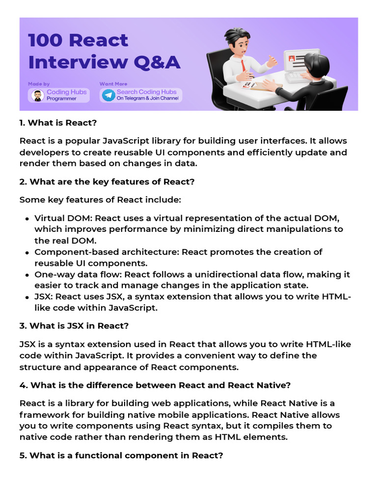 Top 100 React Interview Q&A ? | PDF | Computing | Software Industry