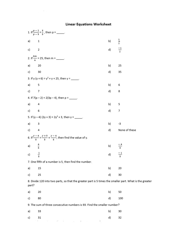 Linear Equations Worksheet Review | PDF | All Rights Reserved ...
