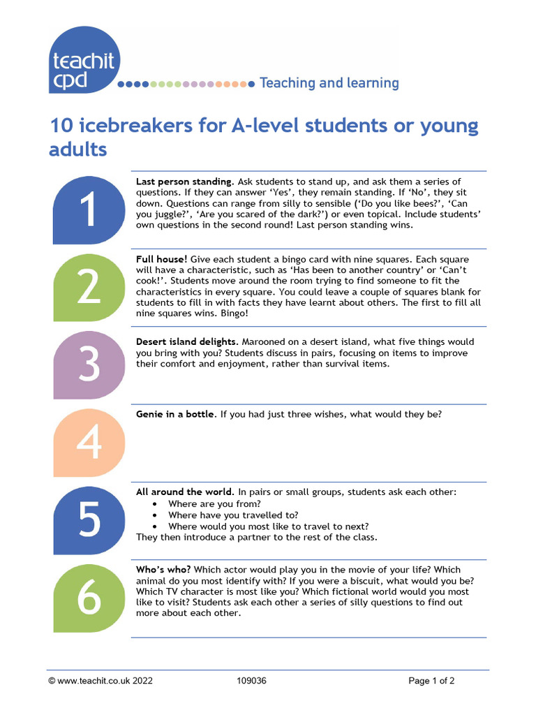 10 Icebreakers KS5 Teachit 109036 - 0 | PDF