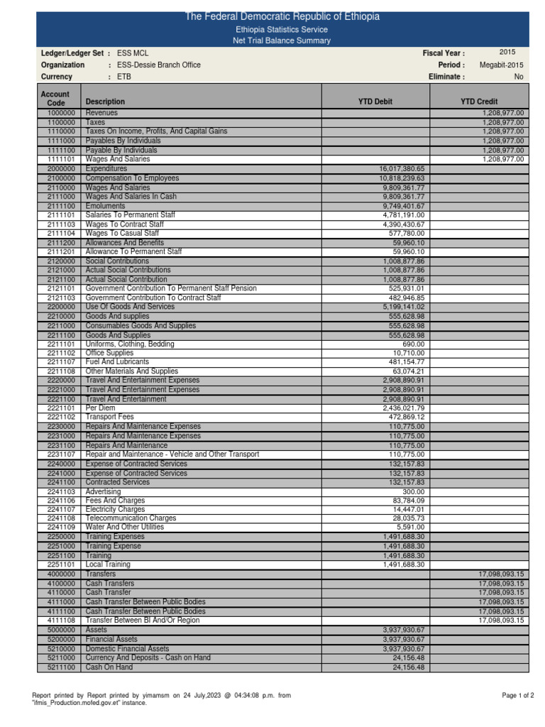 IFMIS Net Trial Balance Summar 240723 | PDF | Debits And Credits | Economies