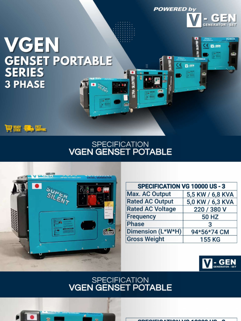 VGEN Genset Portable Series - 3 PHASE | PDF