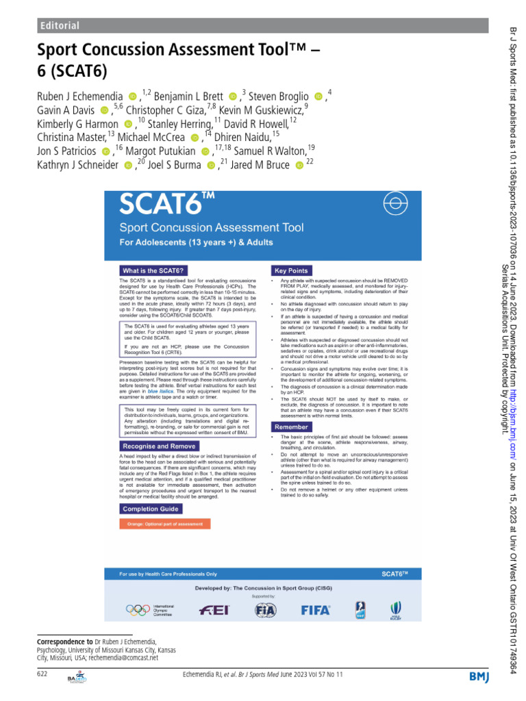SCAT6 | PDF | Medicine | Concussion
