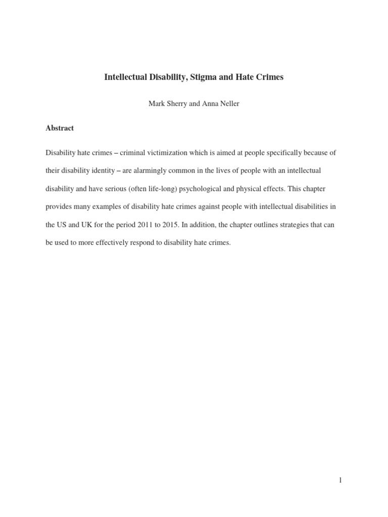 Intellectual Disability - Stigma and - Hate Crimes | PDF | Hate Crimes ...