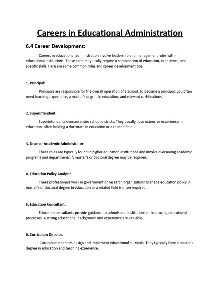 Careers in Educational Administration | PDF | Curriculum | Mentorship