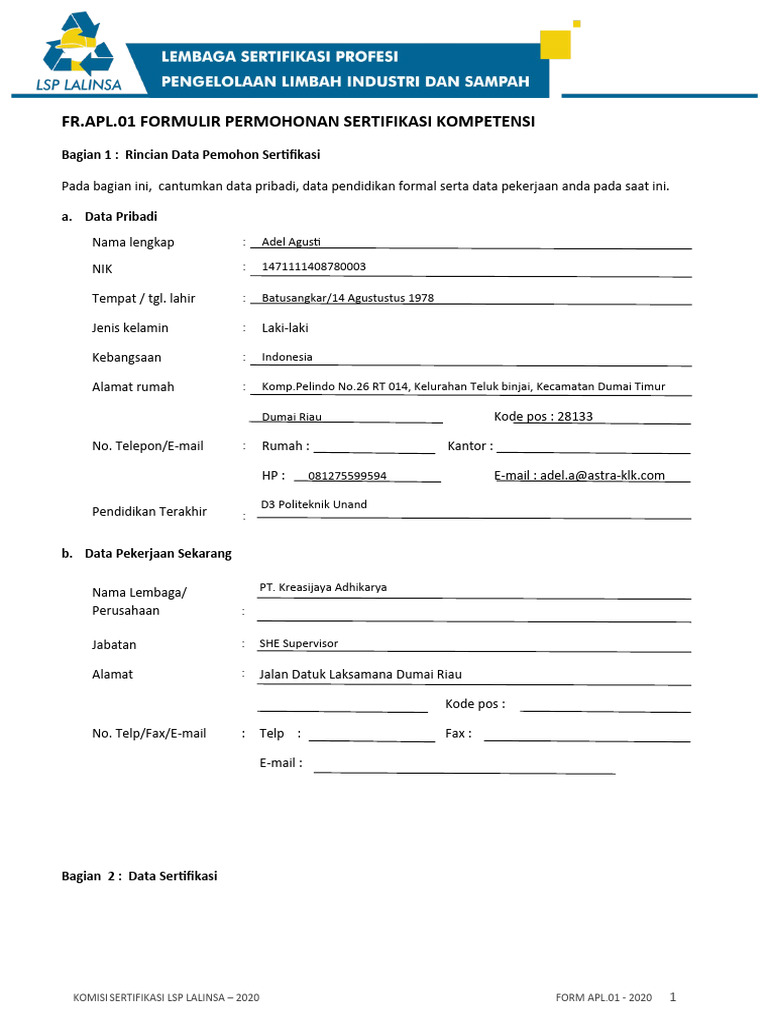 Pppu Apl 1 Data Diri Peserta | PDF | Teknologi & Rekayasa