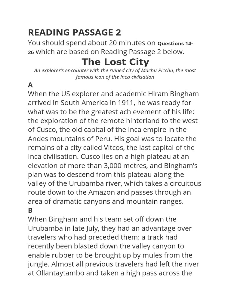 Reading Passage 2 | PDF | Multilingualism | Machu Picchu