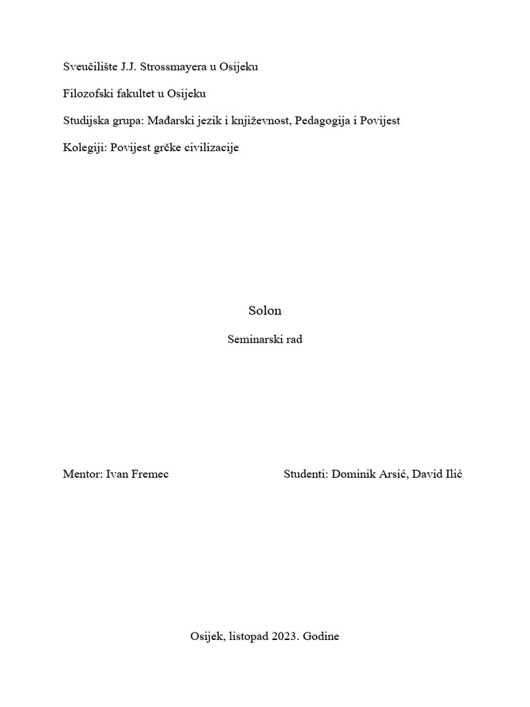 Solon David Dominik - Seminarski Rad | PDF